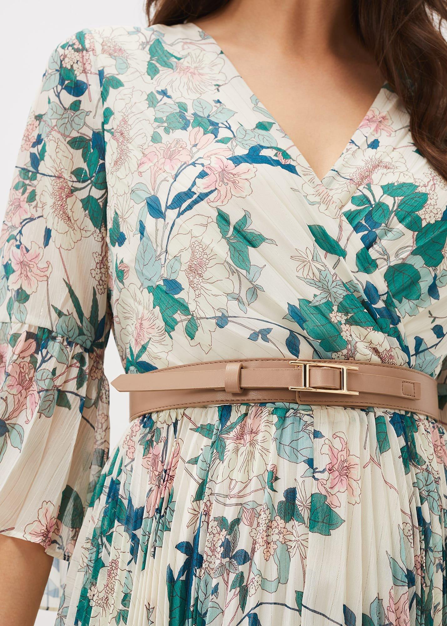 Ivory Floral V-Neck Midi Dress with Green Accents | Phase Eight | Phase ...