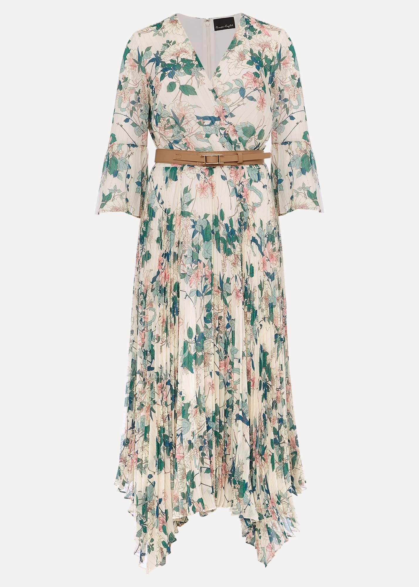 Ivory Floral V-Neck Midi Dress with Green Accents | Phase Eight | Phase ...