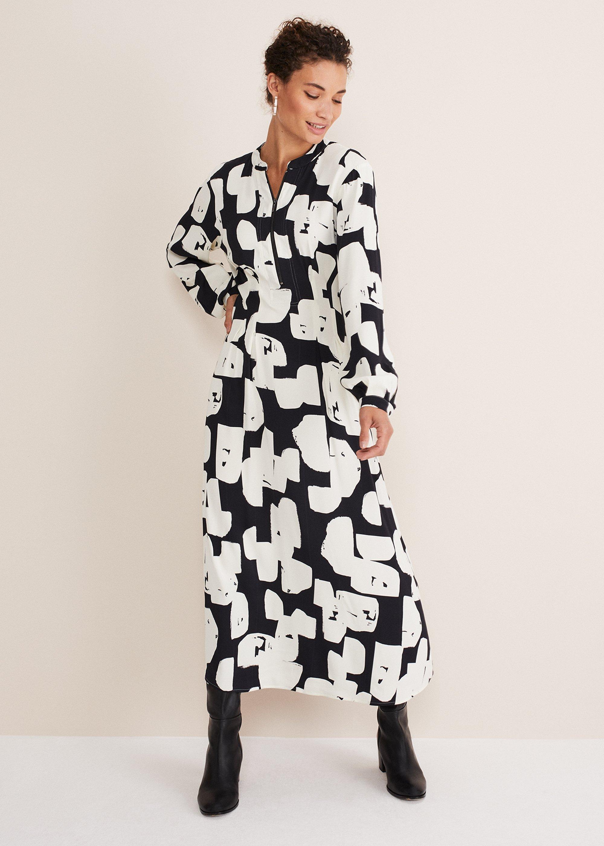 Black & White Abstract Maxi Dress | Zip Front | Phase Eight | Phase ...